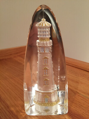 VTG Cut Glass Etched Lighthouse Nautical Paperweight Decor Figurine ...