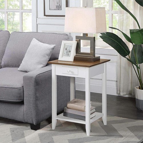 Convenience Concepts American End Table 18"x26" Driftwood/White w/Drawer+Shelf | eBay