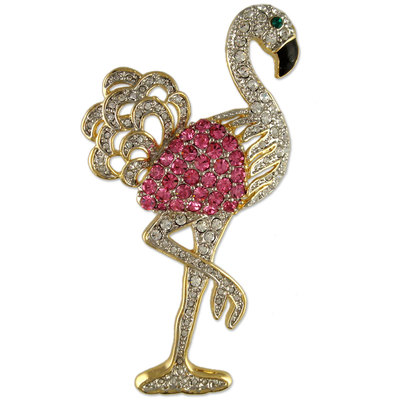 CRYSTAL RHINESTONES PINK FLAMINGO BIRD PIN BROOCH MADE WITH SWAROVSKI ...