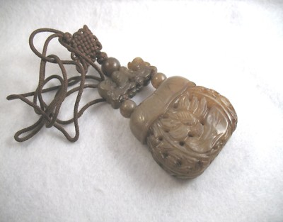 Inro Box: Small Brown Carved Stone Inro Box Pendant Inru (E20) | eBay