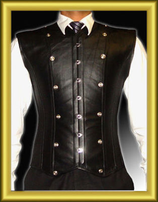 Men Black leather Steel Boned Lace Up Front Busk Body Shaper corset | eBay