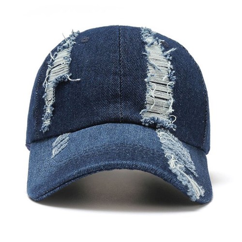 Distressed Denim Baseball Cap Ripped Hat For Women, Men Solid, Blue ...