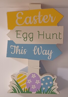 Easter "Easter Egg Hunt This Way" Wooden Sign Free-Standing | eBay