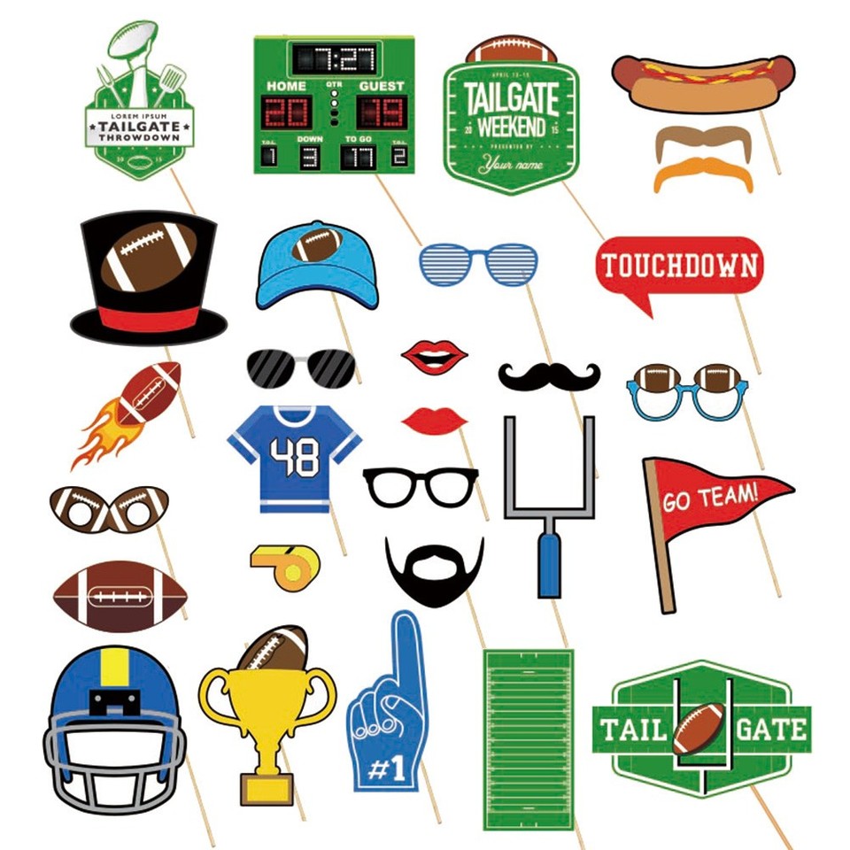 29pcs American Football Theme Party Photo Props Set Creative Football ...