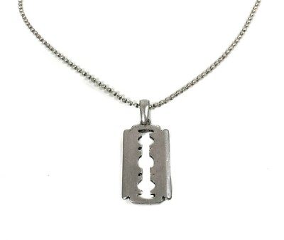 Razor Blade Full Metal Pendant Long Chain Punk Goth Rock Cosplay ...