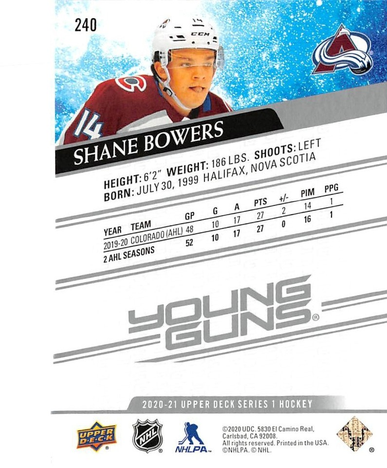 2020-21 Upper Deck #240 Shane Bowers YG RC | eBay