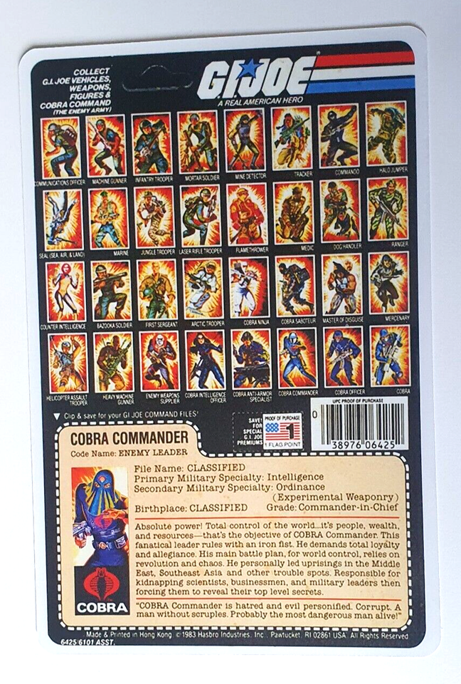 REPRO Reproduction GI JOE CUSTOM 83 Cobra Commander v2 CARDBACK Fig ...