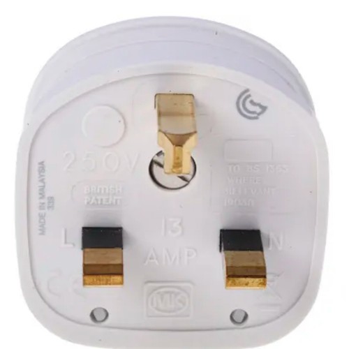 1 x Non-Standard T-Shaped Earth 13A UK Plug Adaptor to 1G SOCKET, White ...