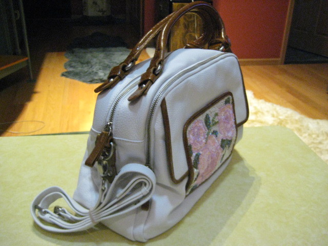 SHARIF (White) "Napa Pebbled Leather" (With Pink Sequined Rose-Design ...