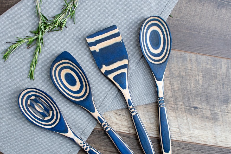 Blue 6-Piece Pakka Wood Kitchen Utensil Set with Variety of Spoons and ...