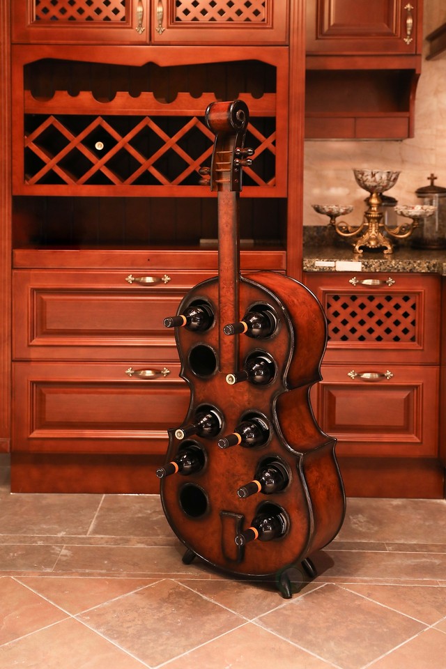 New Decorative 10 Bottle Wooden Cello Shaped Wine Rack 53" Inch Floor ...