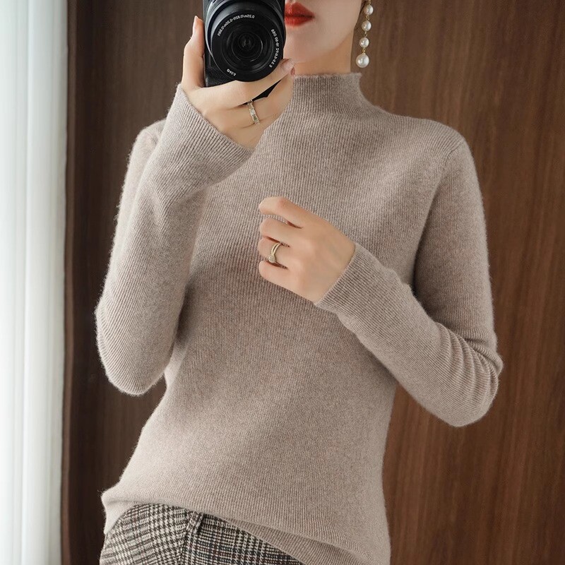Woman Fit Knitted Faux Cashmere Sweater Slim Mock Neck Jumper Pullover ...
