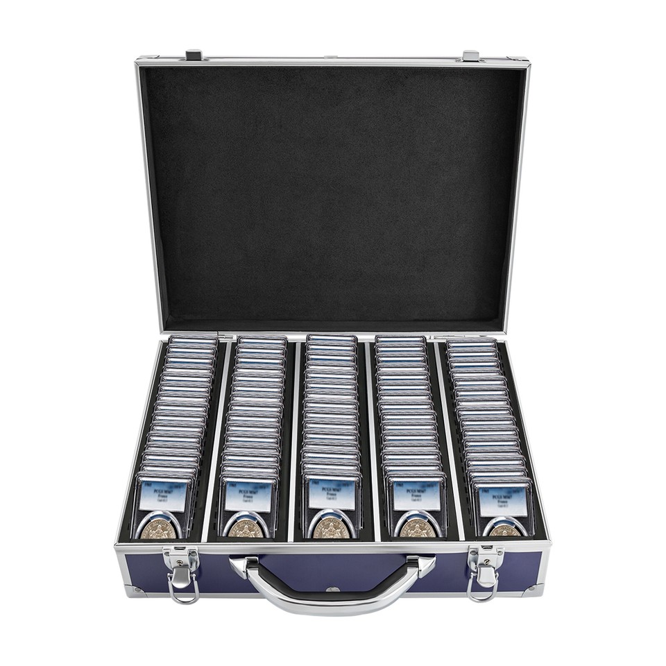 100 Graded Certified Coin Slab Aluminum Blue Storage Travel Box ...