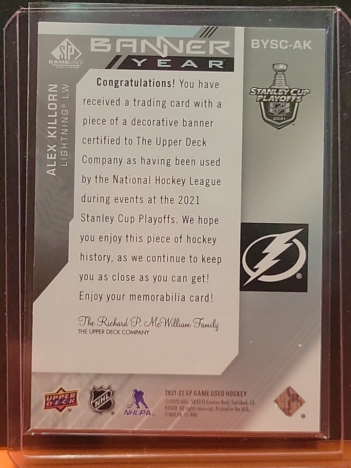 2021-22 SP Game Used ALEX KILLORN Banner Year STANLEY CUP ⚡️ LIGHTNING⚡ ...