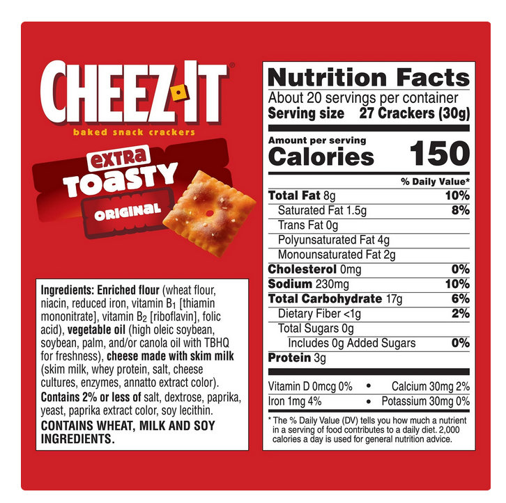 Cheez-It Extra Toasty Cheese Crackers, Baked Snack Crackers, 21 oz | eBay
