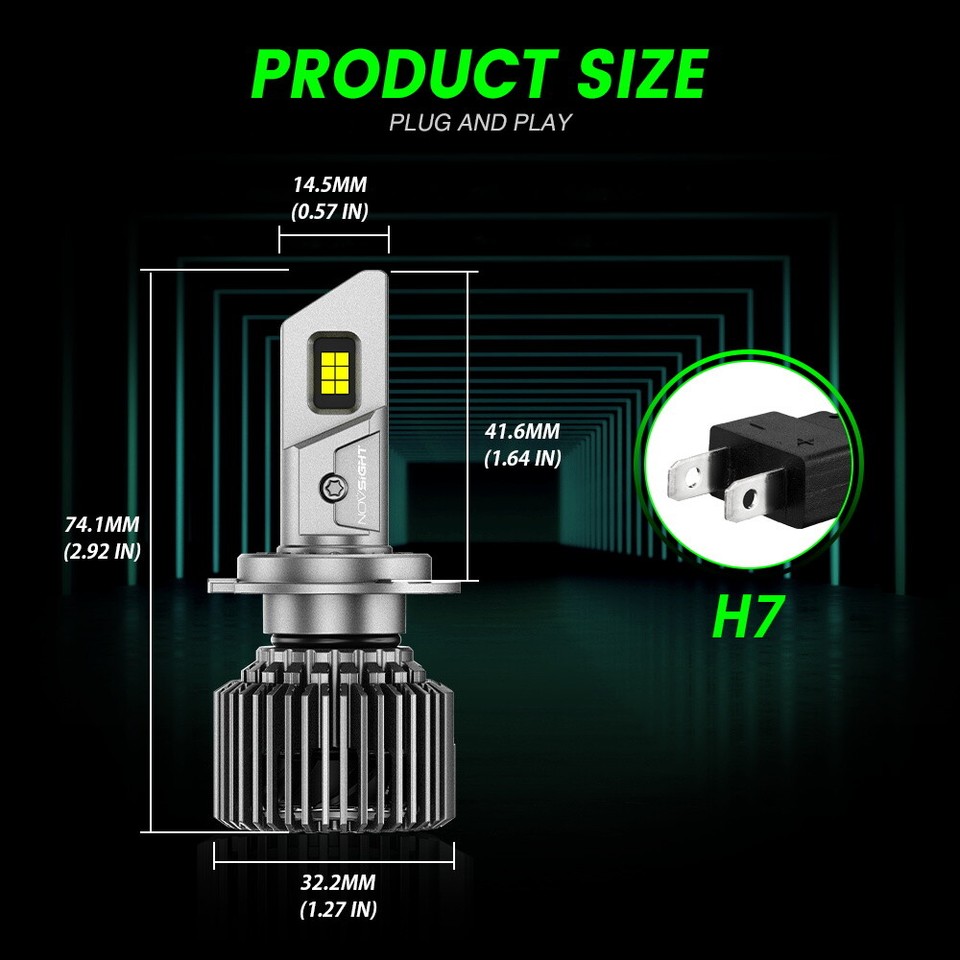 2pc NOVSIGHT H7 LED Headlight Bulbs Kit CANBUS High/Low Beam White ...