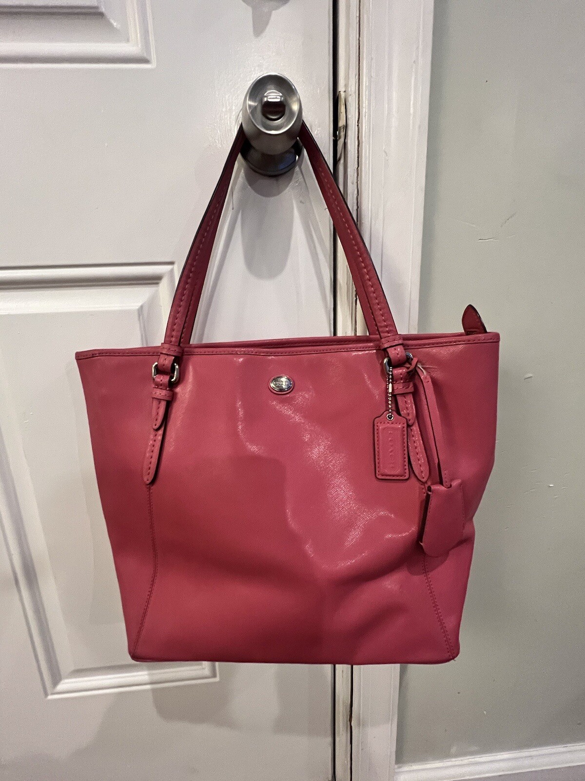 Coach Peyton Hot Pink Saffiano Leather Tote - Gem