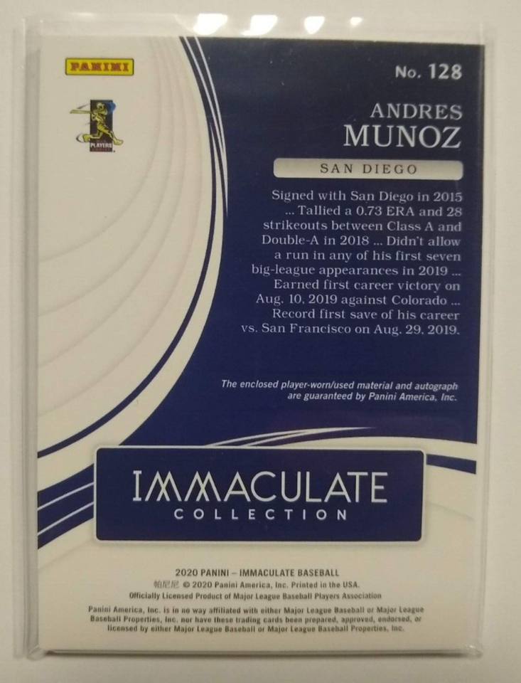 2020 Panini Immaculate Andres Munoz RC Jersey Auto #ed 22/52 | eBay