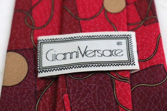 Gianni Versace Necktie Dot Check Panel Pattern Silk Red Mens 3.5 in ...