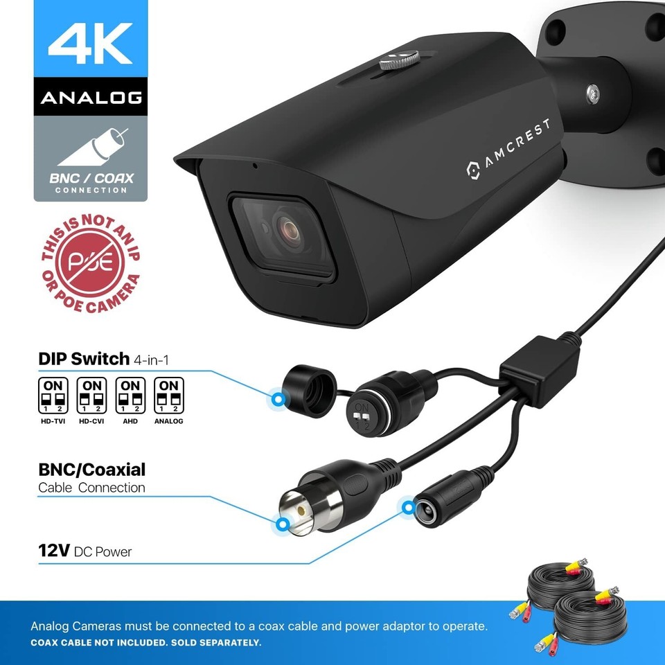 Amcrest 4K Analog Outdoor Security Camera Bullet 8MP Not an IP Camera ...