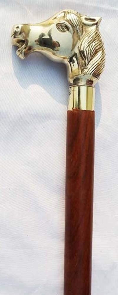 Anchor Handicraft Golden Brass Horse Head Cane with B… - Gem