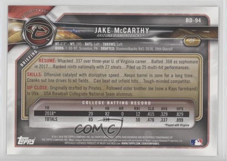 2018 Bowman Draft Green 52/99 Jake McCarthy #BD-94 1dm4 | eBay