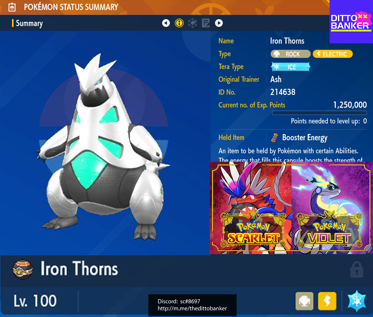 Buy Pokemon Scarlet/VioletSHINY IRON THORNS Lv.100 Ice Tera Adamant 6IV ...