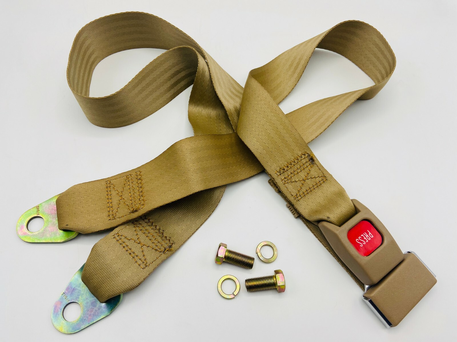 2 Point Lap Seat Belt Vintage Push Button Release Latch With Bolts TAN ...