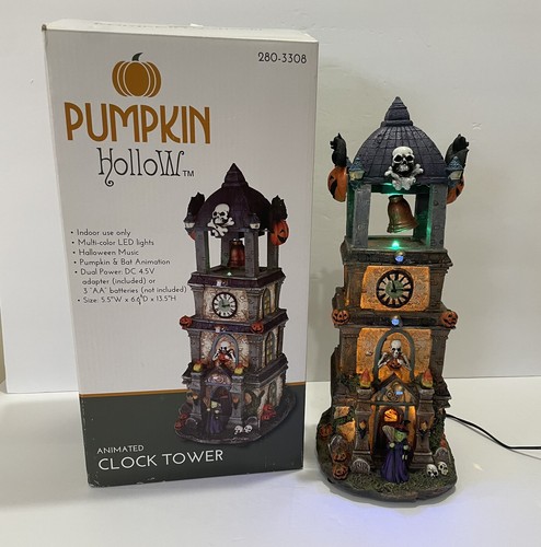 Pumpkin Hollow Animated Clock Tower Halloween Music Multi Color Lights ...