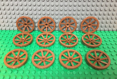 LEGO Lot of 12 Large Reddish Brown Wagon Wheels 33m Notched Castle ...