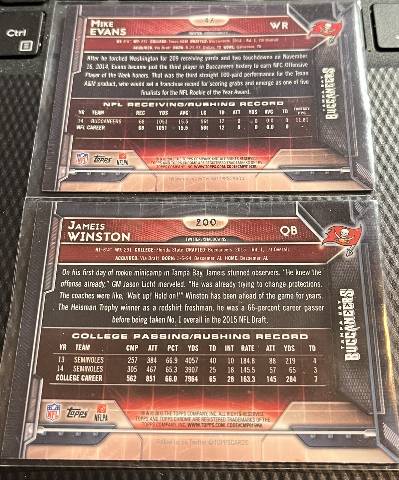 2015 Topps Chrome Jameis Winston Buccaneers Blue Wave RC + Mike Evans ...