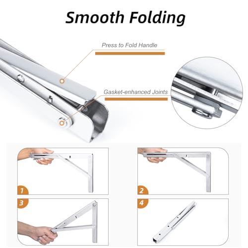 Folding Shelf Brackets, Heavy Duty Stainless Steel Collapsible 12 Inch ...
