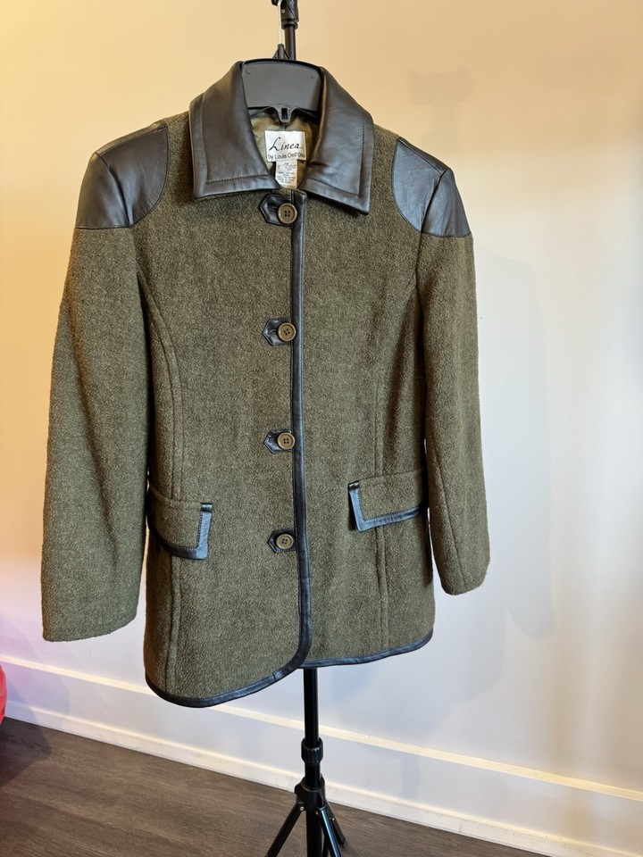 Linea by Louis Dell’Olio Wool Jacket Leather Trim Women’s XS fit Small ...