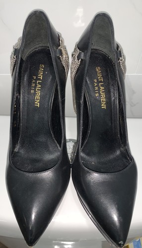 YSL Yves Saint Laurent Janis Chains Black Leather Heels Platform Pump ...