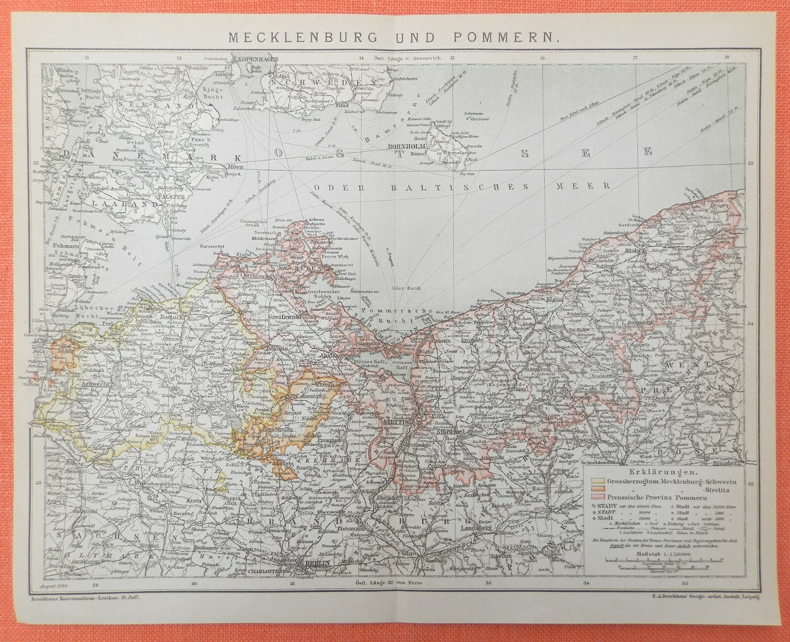 MECKLENBURG und POMMERN Stettin Strelitz Schwerin LITHOGRAPHIE 1896 ...