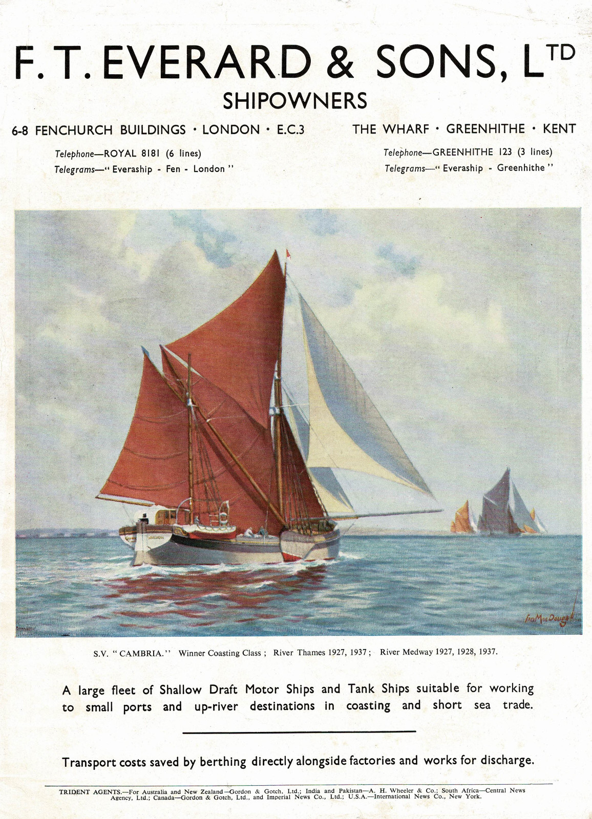 1940s Vintage Everard Cambria Ship Boat Color Art Print Ad b | eBay