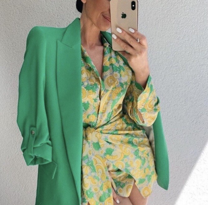 Zara floral green print wrap around dress size small | eBay UK