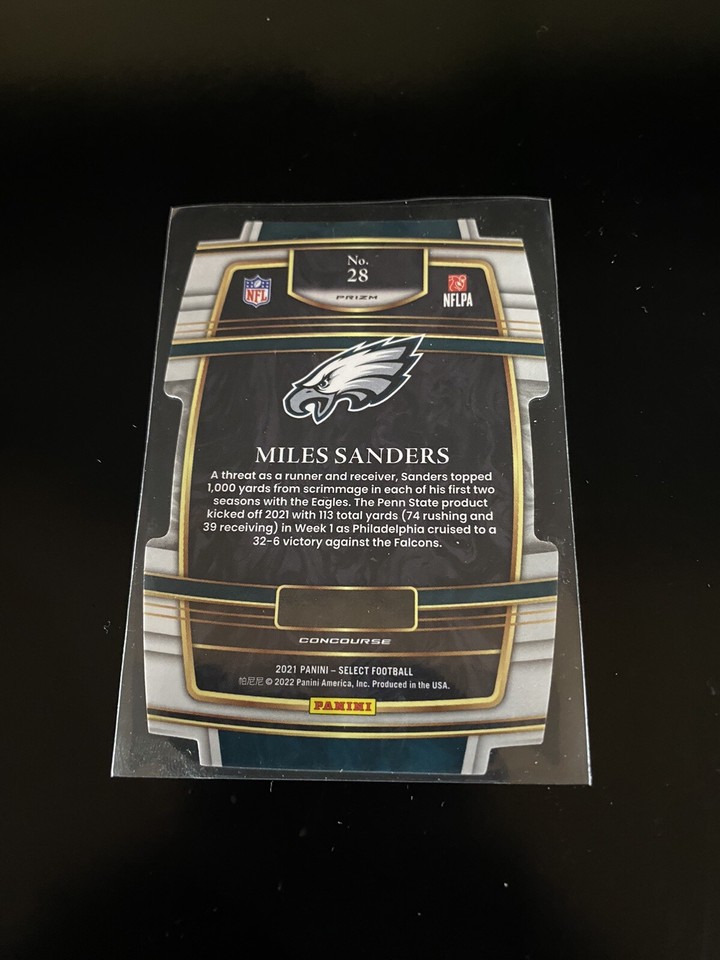 Miles Sanders 2021 Select Concourse Silver Prizm Die Cut Eagles 28 PWE ...