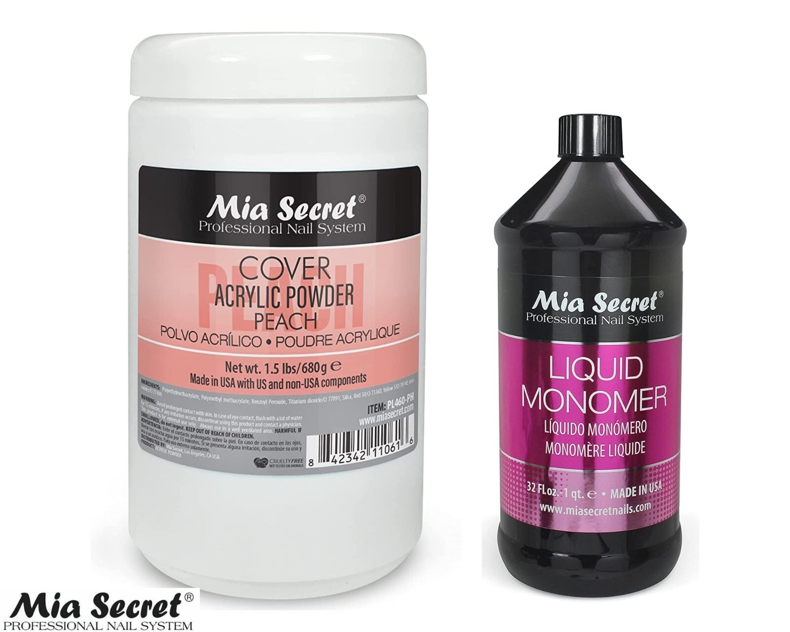 Mia Secret Liquid Monomer 32oz and Cover Peach 1.5lb Combo Set | eBay