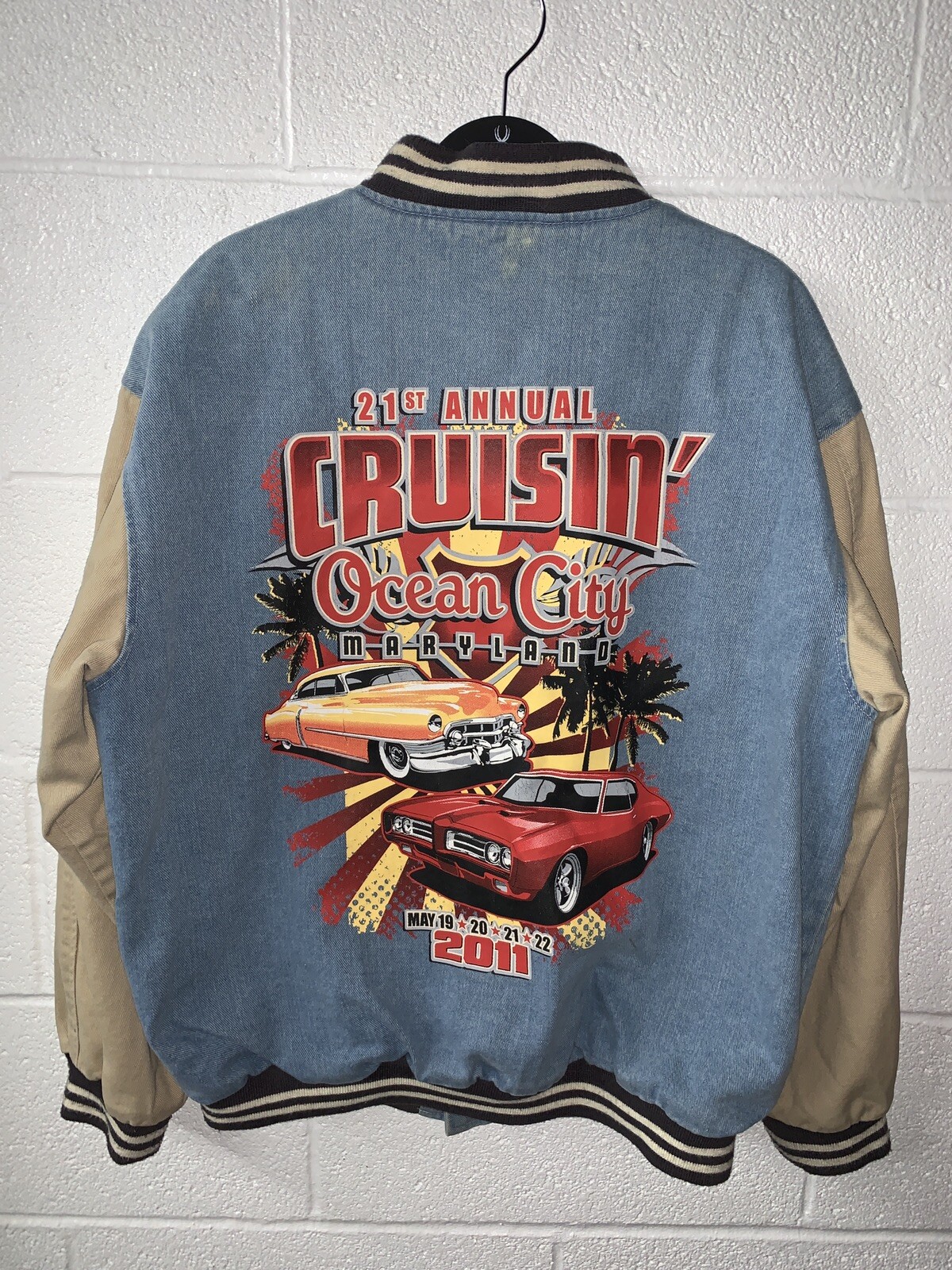 COBRA Denim Varsity Jean Jacket Khaki Sleeves Ocean C… - Gem