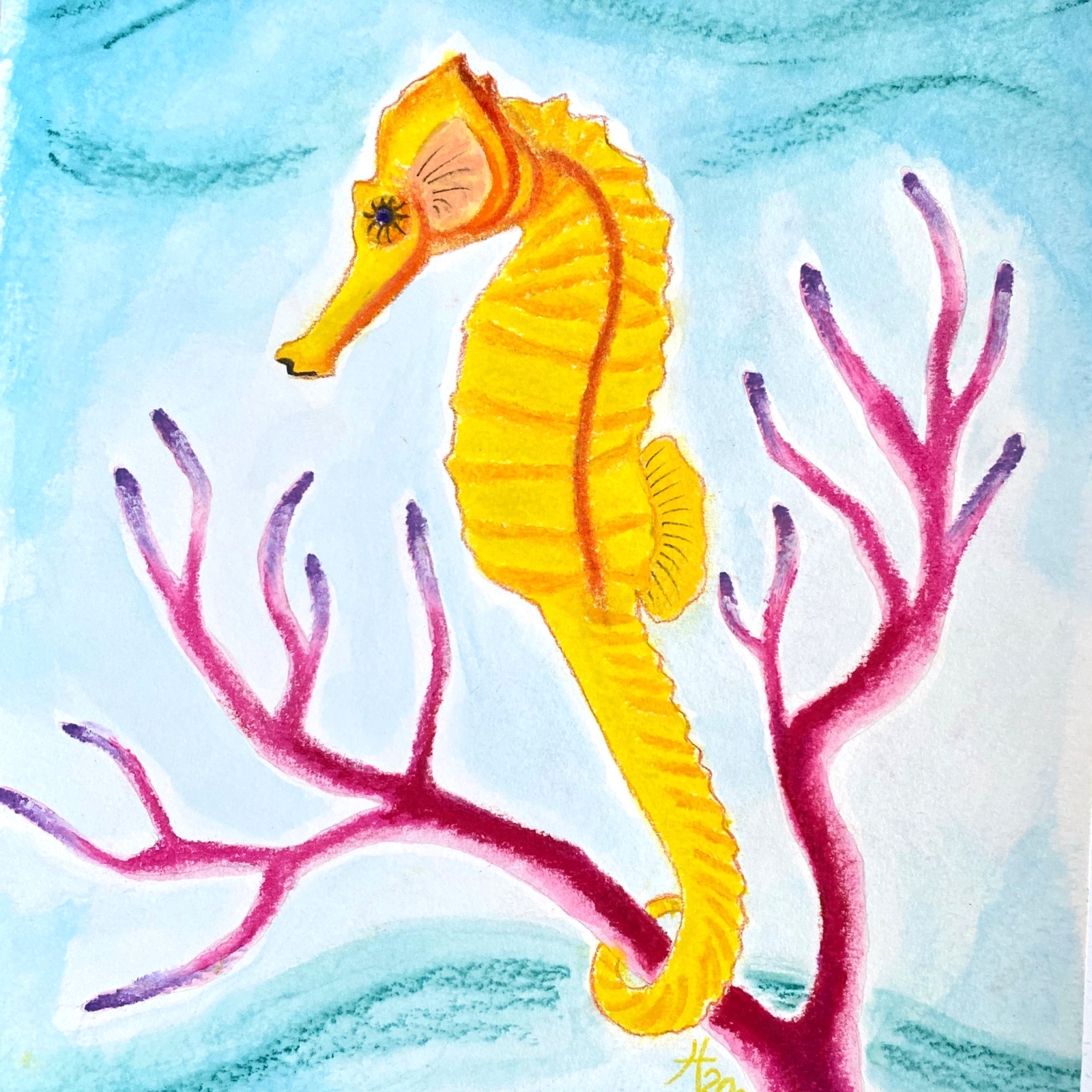 Yellow Seahorse Underwater Original Painting Acrylic Wall Art 11x14in ...
