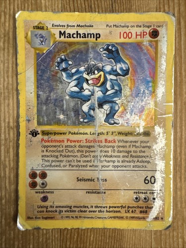 Machamp 8/102 Pokemon Base Set Shadowless 1st Edition Holo Pokemon VERY ...