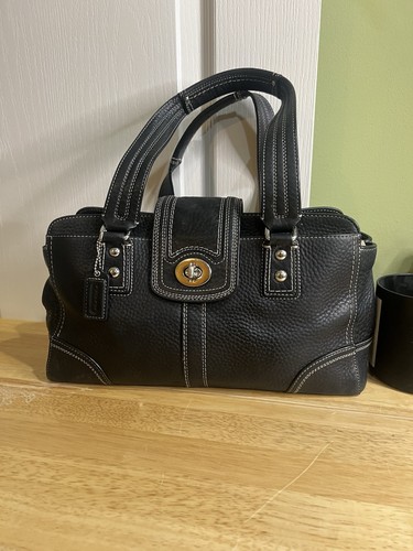 Coach Black Pebbled Leather Satchel Turnlock Shoulder Bag Y2K Style ...