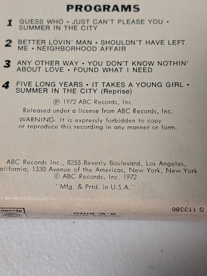 B.B. King Guess Who 8-Track Cartridge Vintage Nice Shape ABC Records ...