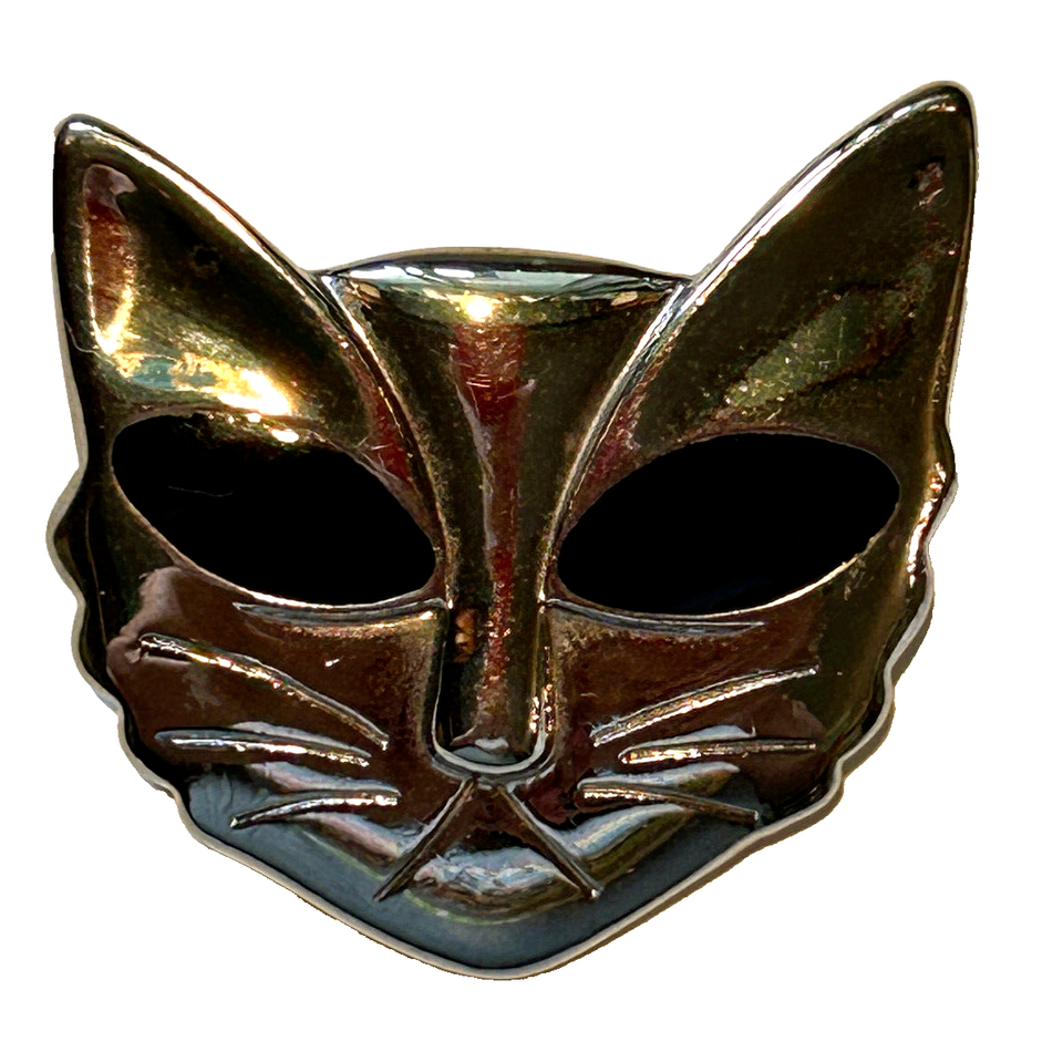 Vintage Silver Cat Kitty Brooch Pin With Black Stone Alien Eyes ...