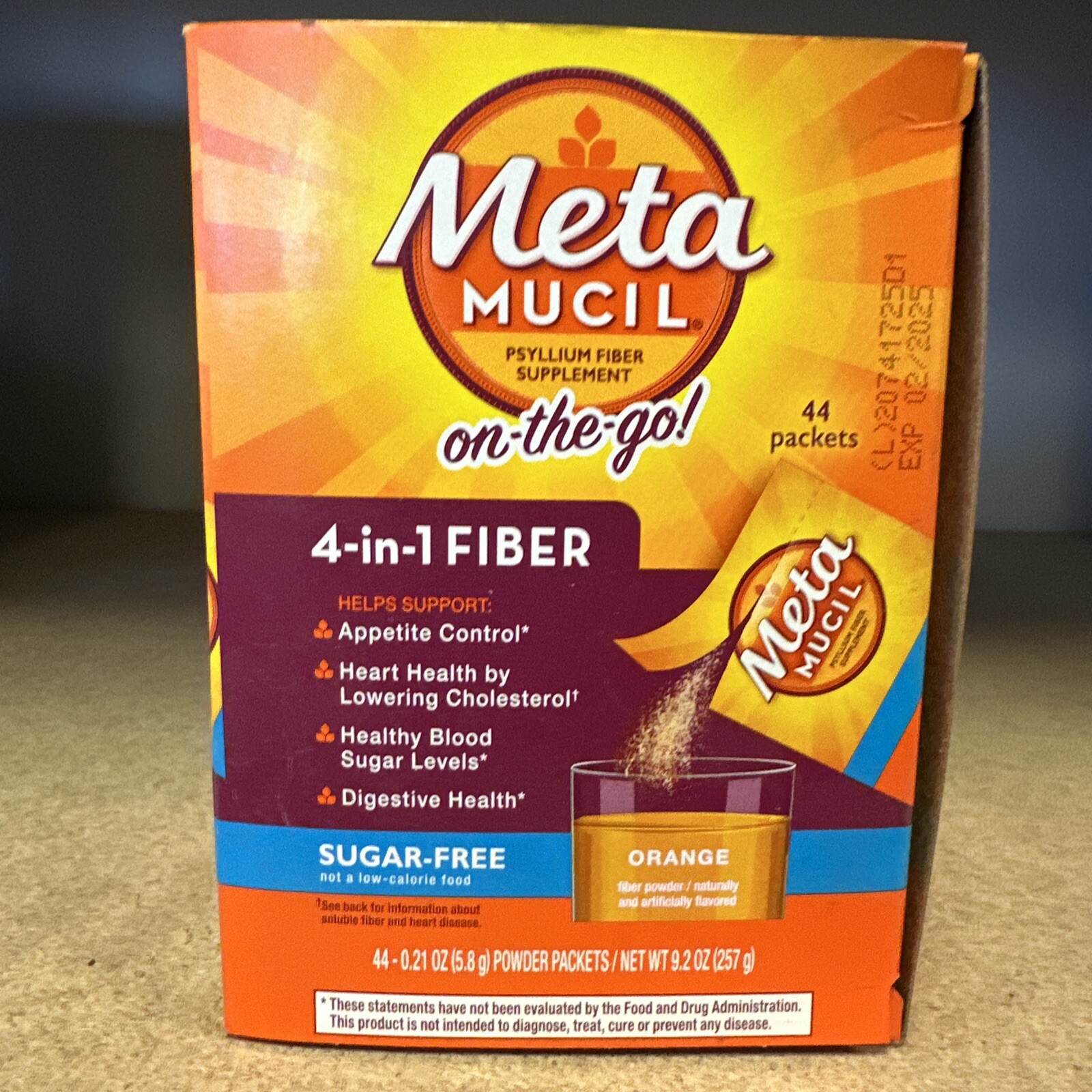 Metamucil Fiber 4-in-1 Psyllium Fiber Supplement Sugar-Free 0.2 Oz 44 ...