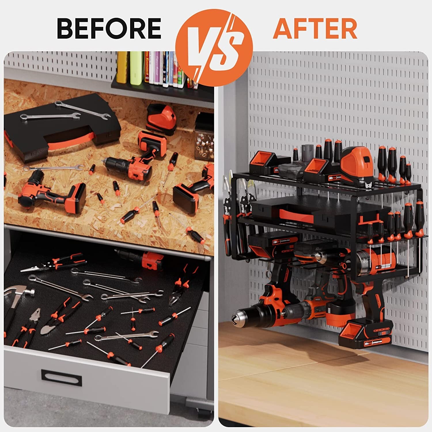 Heavy Duty Tool Organizer Rack, Garage Wall Mounted Electric Drill ...