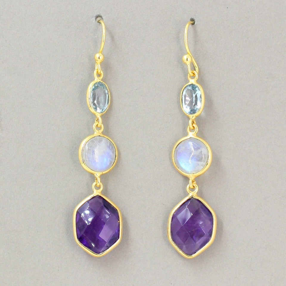 Natural Purple Amethyst Dangle Handmade Earring 925 Sterling Silver ...