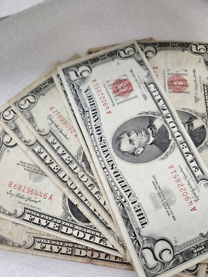 One Random RARE 1953-1963 Red Seal $5 Legal Tender Note FIVE Dollar ...