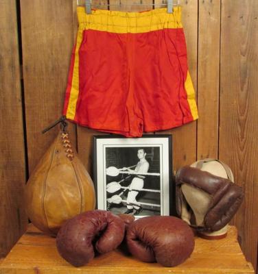 Vintage 1950s Boxing Memorabilia Group w/Framed Photo Gloves Bag ...